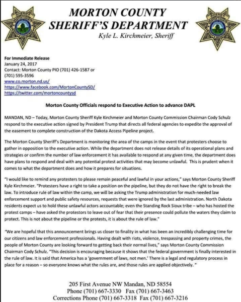 After Trump's Executive Order, Sheriff Issues Ominous Warning to DAPL ...