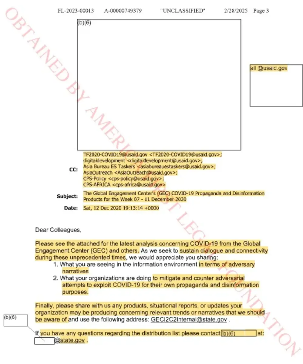 FOIA Reveals Gov-Backed Censorship Network Involving GEC, USAID, And ...